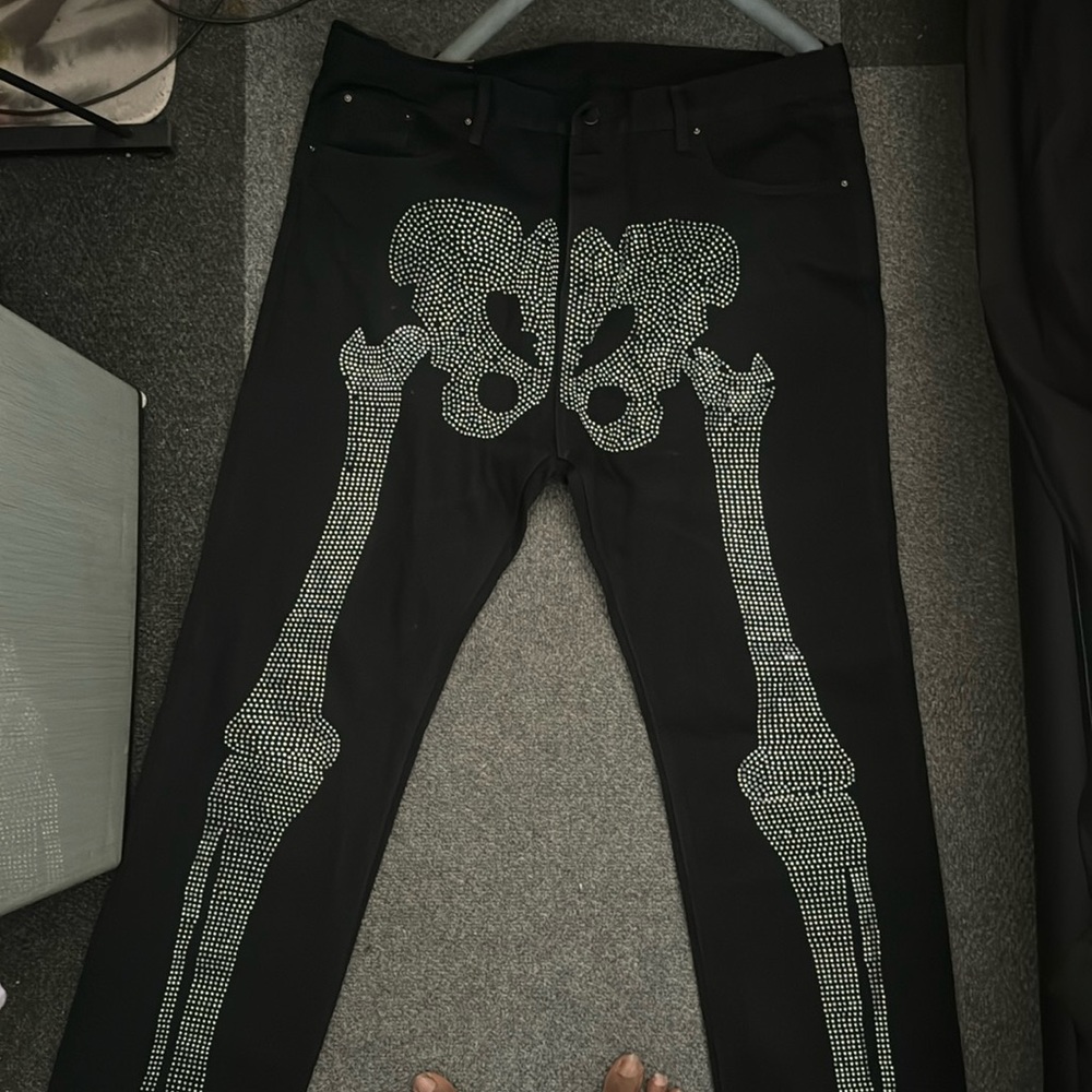 Jeans Mnml Black Skeleton Rhinestones - Gem